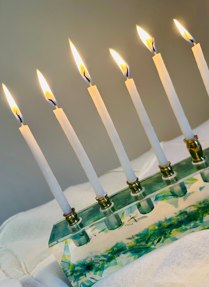 Resin and Glass Menorah for Hanukkah – Marcela Rosemberg Glass Studio